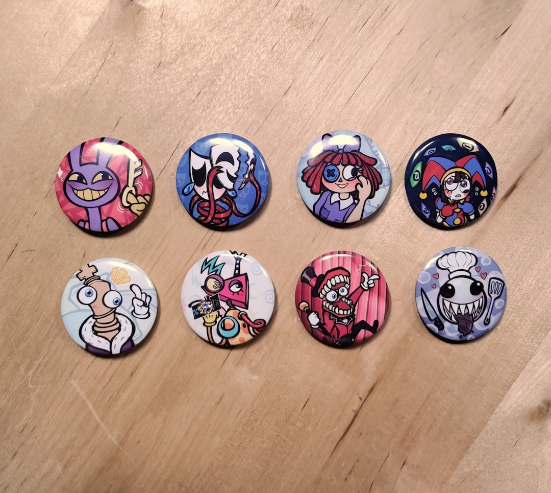 Digital Circus Character Button Pins: Jax, Pomni, Ragatha, Kinger ...