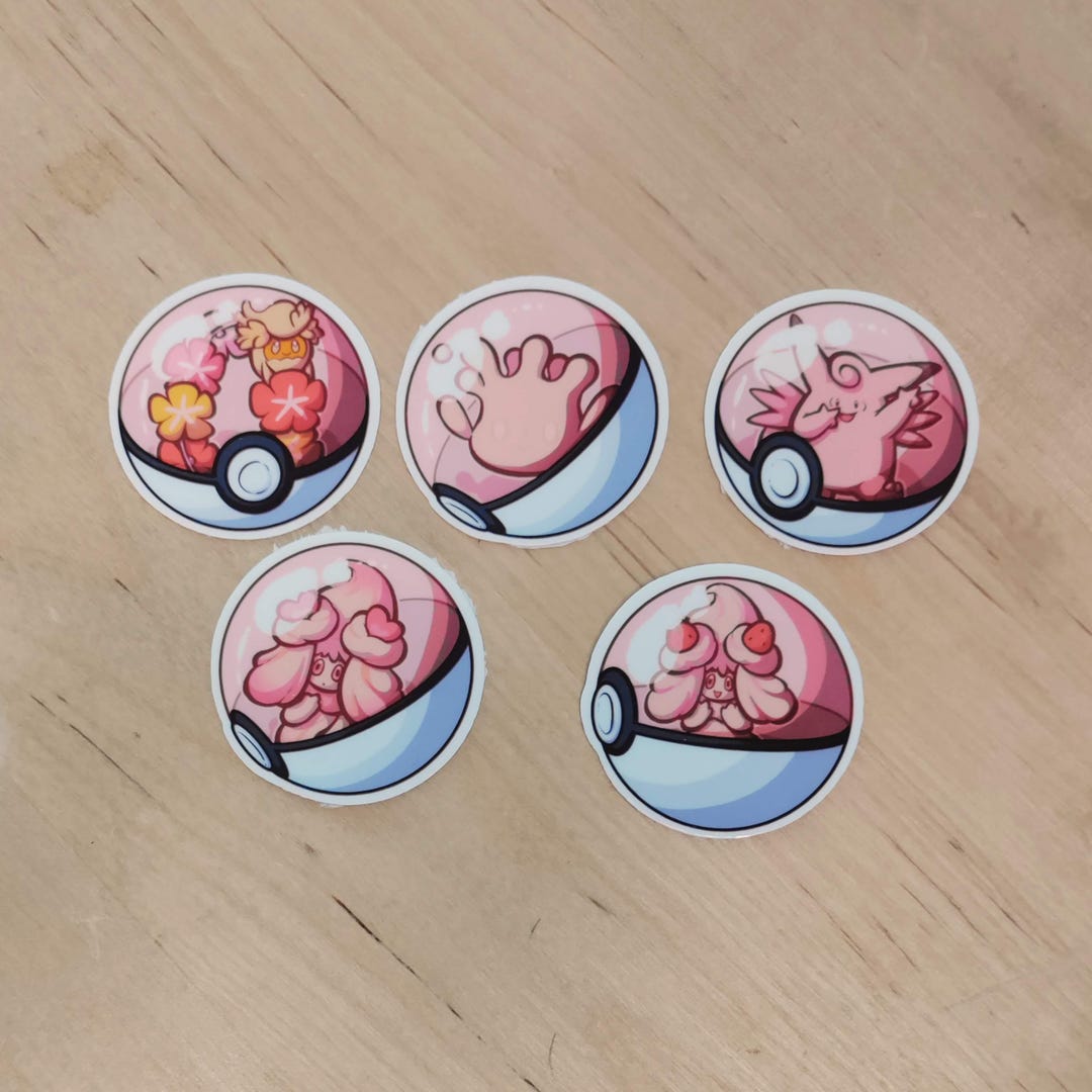 Pokespe-style Fairy Type Sticker Set (5 Designs + Shiny Variations) - Etsy