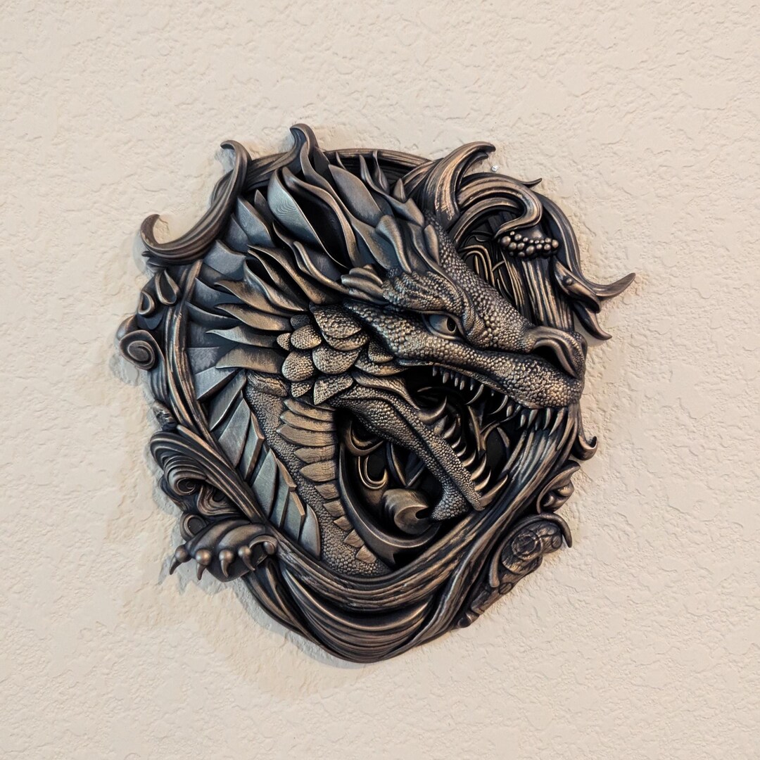 Majestic 3D Dragon Plaque – Antique Gold & Silver Leaf Finish - Etsy