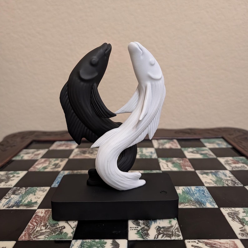 Yin Yang Koi Fish Statue - Hand-painted - 6.25" Feng Shui Art - Etsy