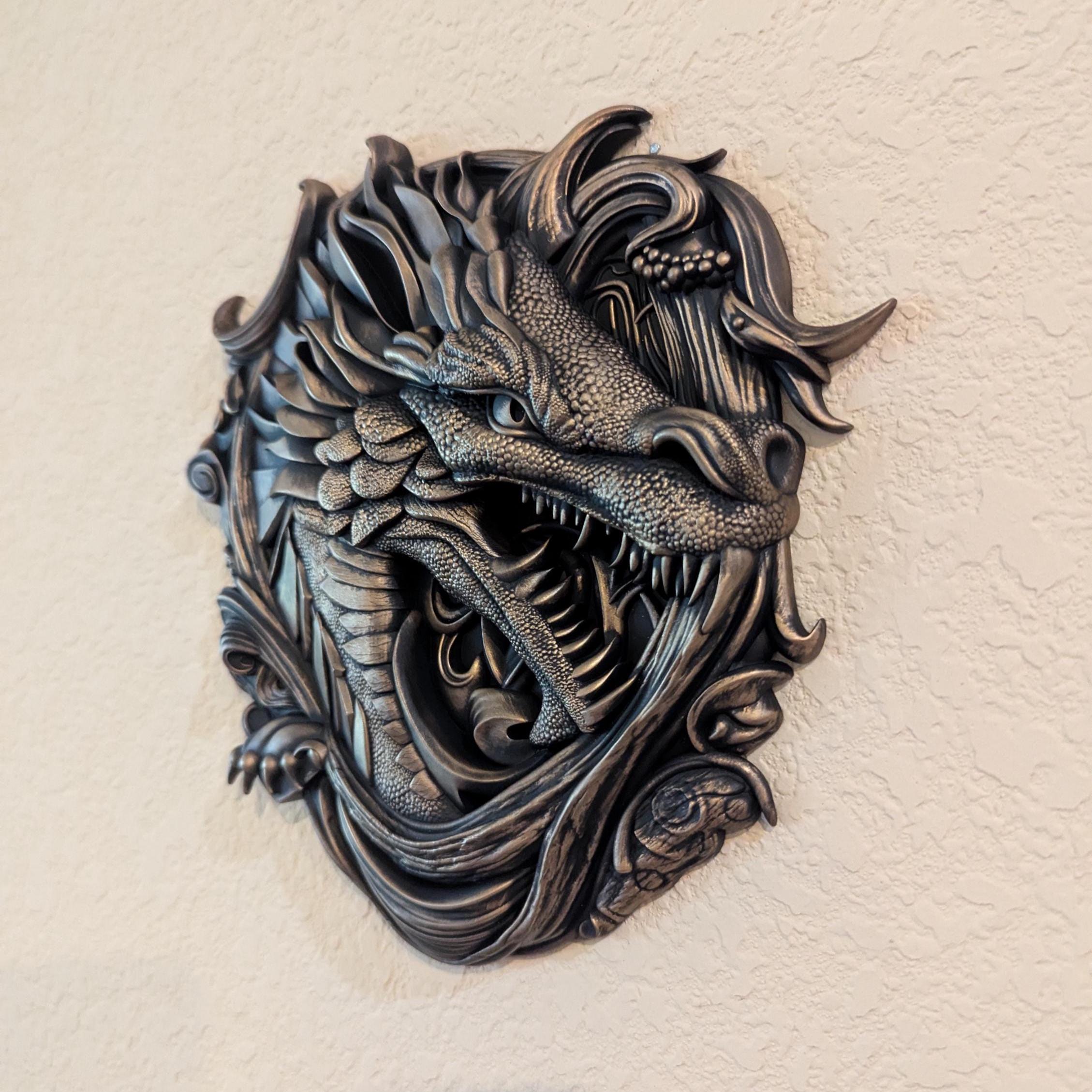 Majestic 3D Dragon Plaque – Antique Gold & Silver Leaf Finish - Etsy