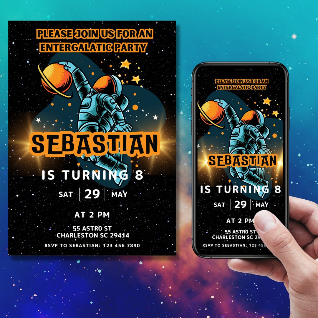 Space Astronaut Invitation, Rocket Video Invitation, Galaxy Party ...
