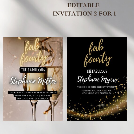 40th Birthday Party Invitation Editable Template / 2 for 1 / - Etsy