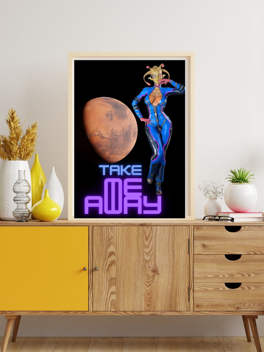 Alien Girl Art, UFO Art, Trippy Wall Art, Retro Art, Cosmic Art, Planet ...