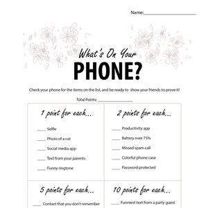 Printable Party Game What's on Your Phone Bachelorette Instant Download ...