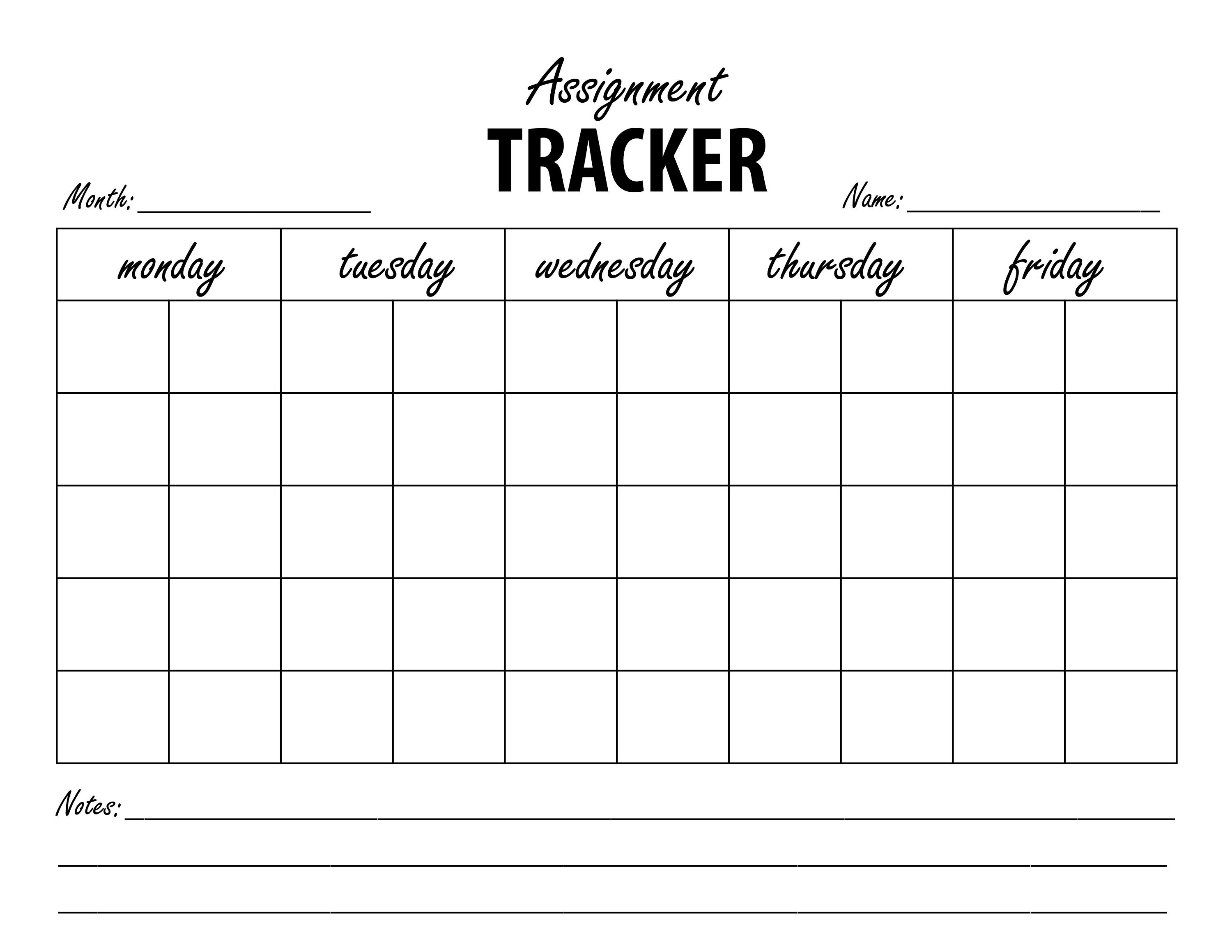 Printable Assignment Tracker- Homework Chart- Student Planner - Etsy