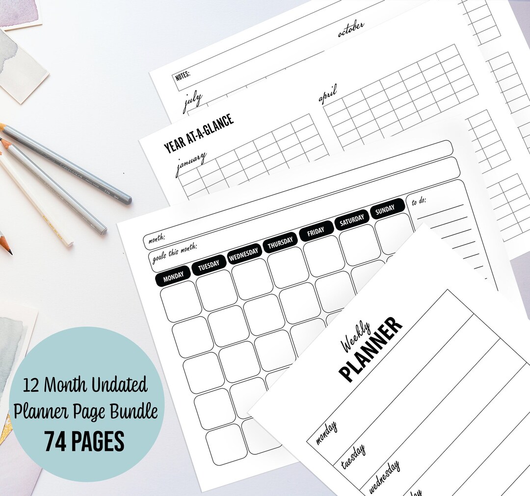12-month Printable Planner (undated) - Etsy