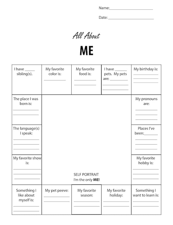 All About Me Worksheet For Middle School Students