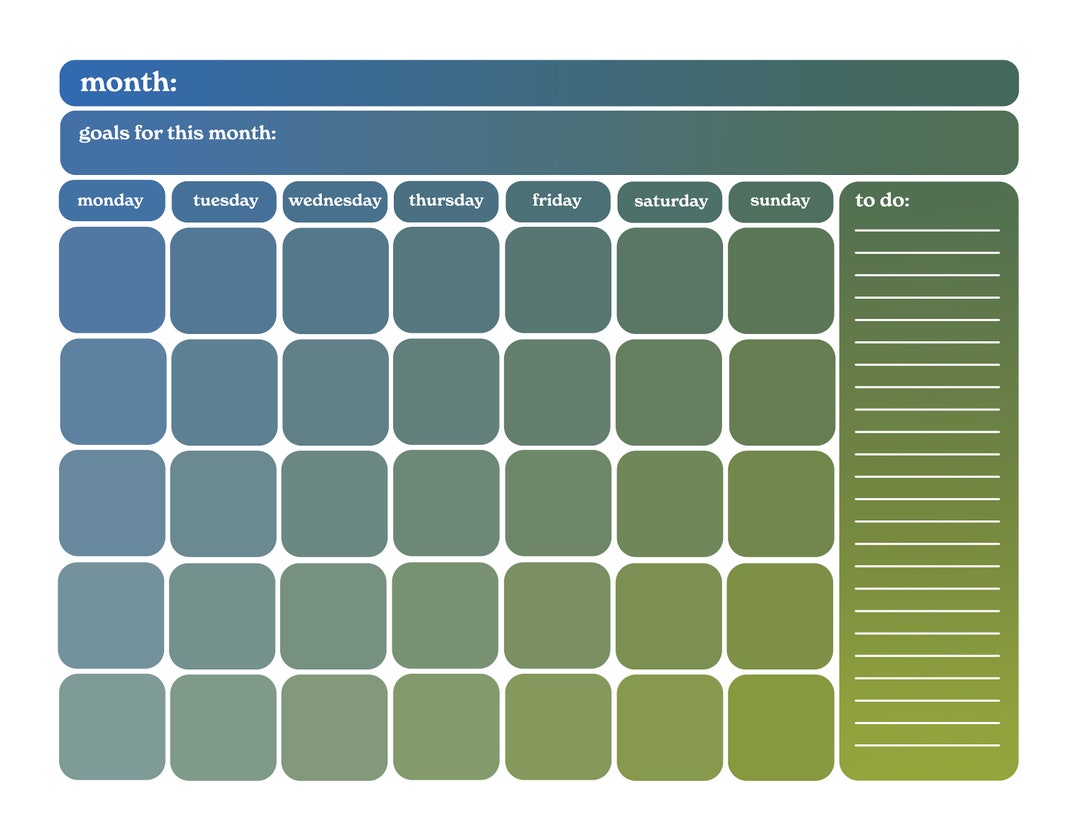 Printable Spectrum Calendar Ocean Hues Instant Download - Etsy