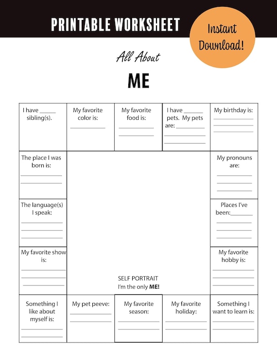 Printable Worksheet All About Me Academic Resource - Etsy