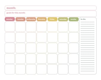 Printable Blank Rainbow Calendar, PDF BUNDLE With Yearly Dates to ...