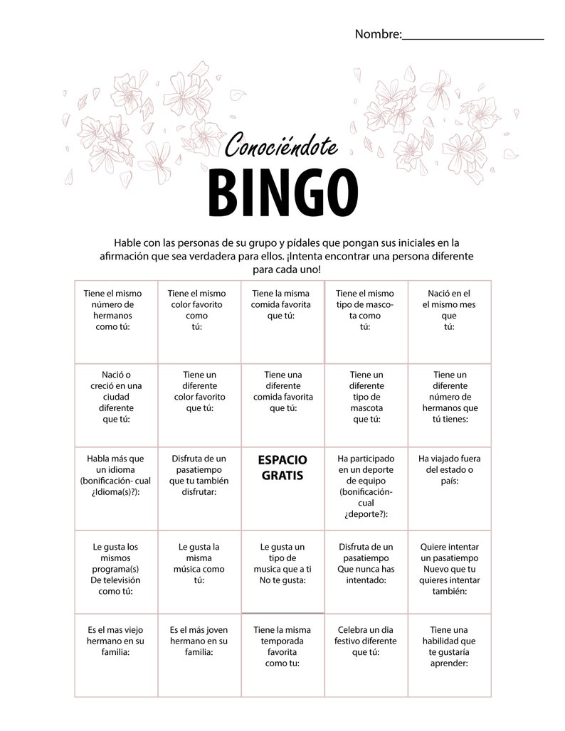 Printable Party Game Icebreaker Bingo Floral Theme Instant Download - Etsy