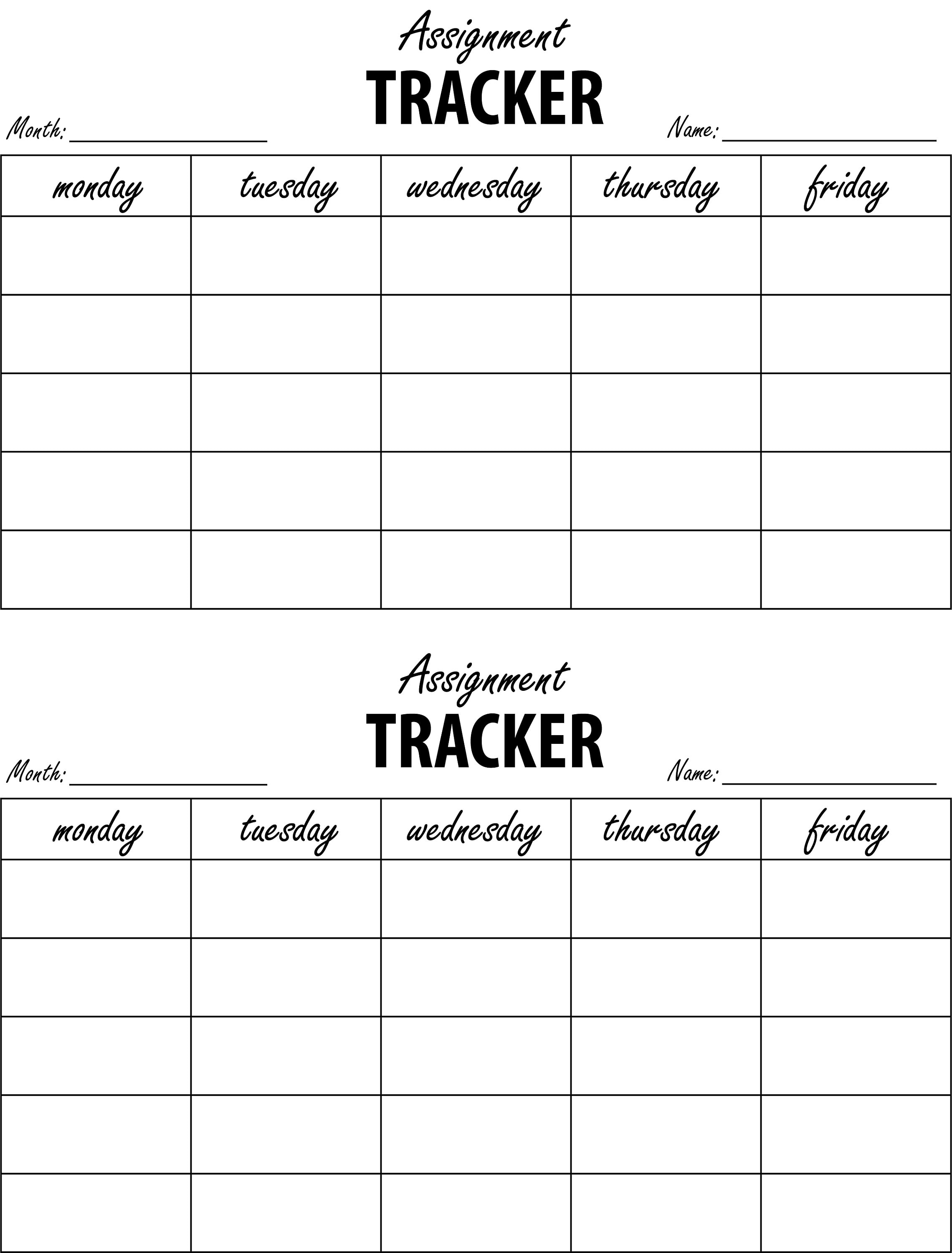 Printable Assignment Tracker- Homework Chart- Student Planner - Etsy