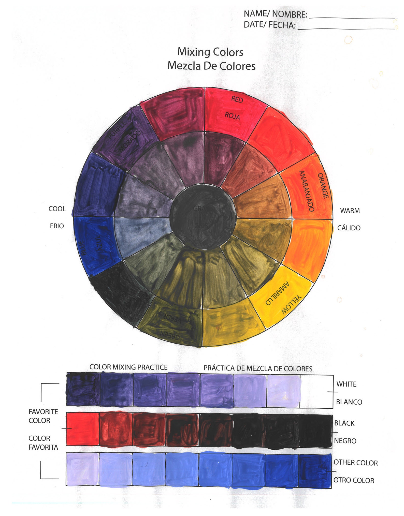 Printable Bilingual Blank Color Wheel Worksheet Instant Download - Etsy