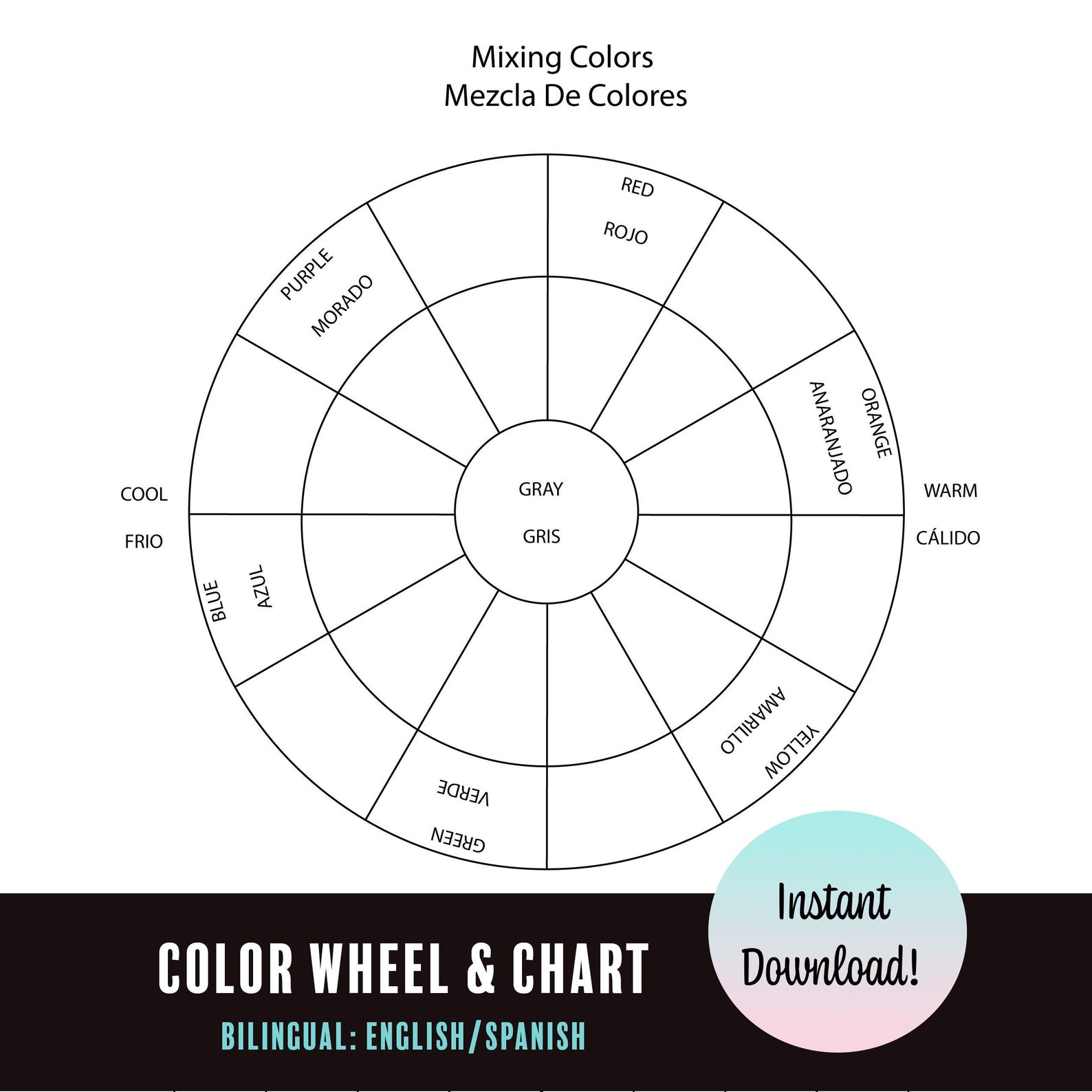 Printable Bilingual Blank Color Wheel Worksheet Instant Download - Etsy