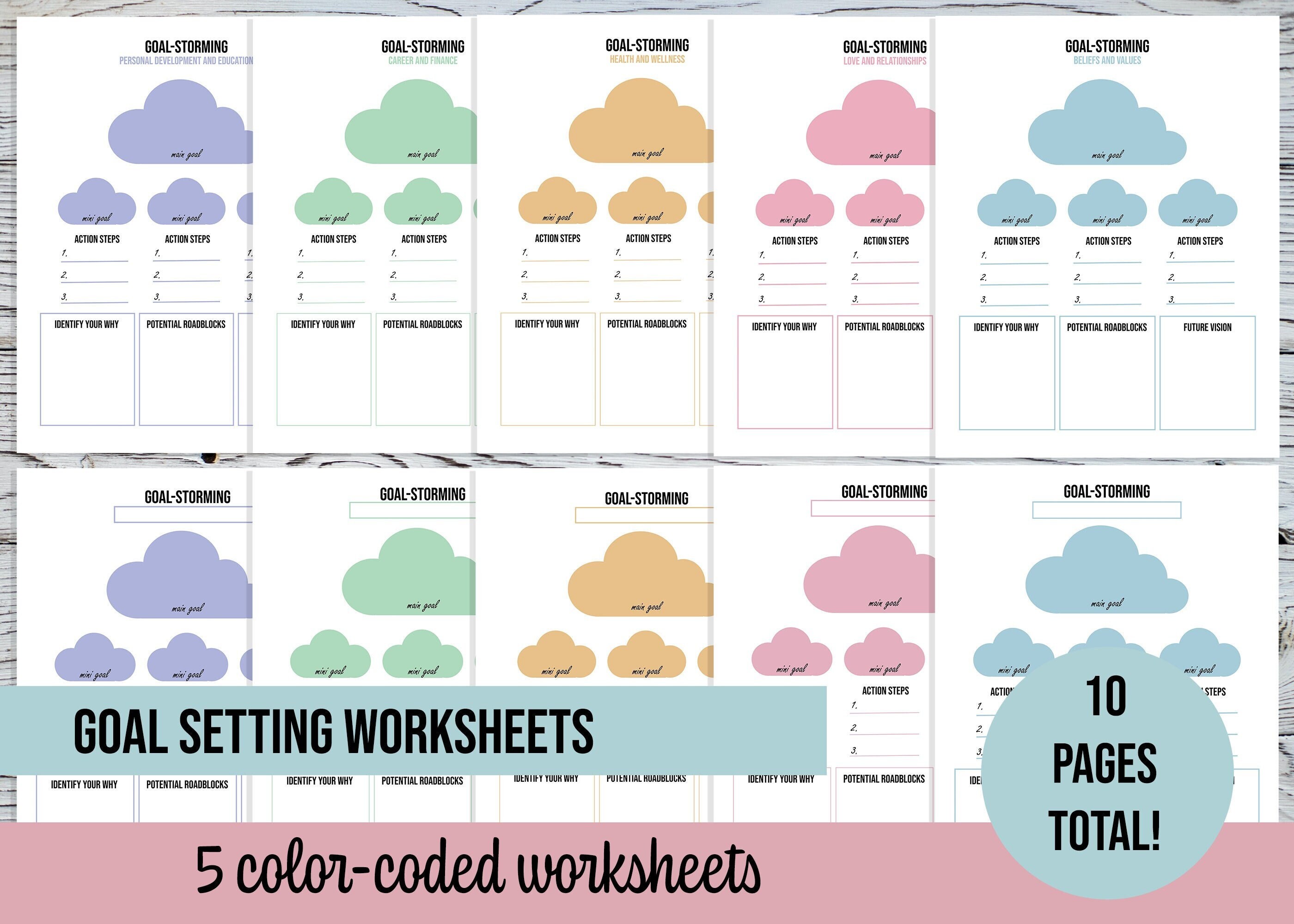 Goal Tracking Worksheet Bundle Colorful Habit Tracker - Etsy