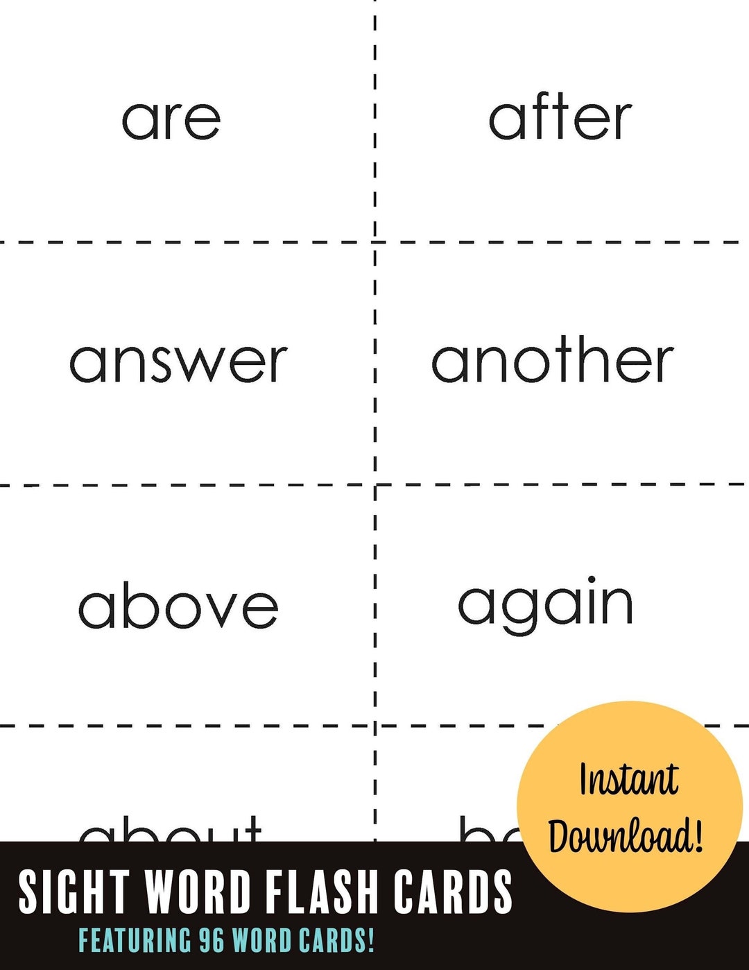 Printable Sight-word Flashcards- Set of 96 Words- Homeschool Resource ...
