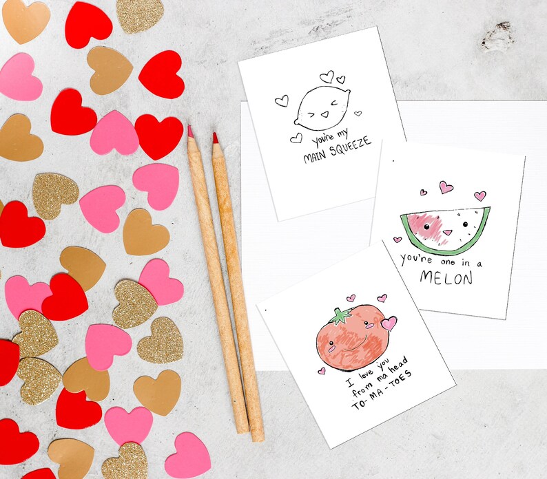 Printable Set of Cards- Color-in Fruit and Vegetable Puns- Valentine's ...