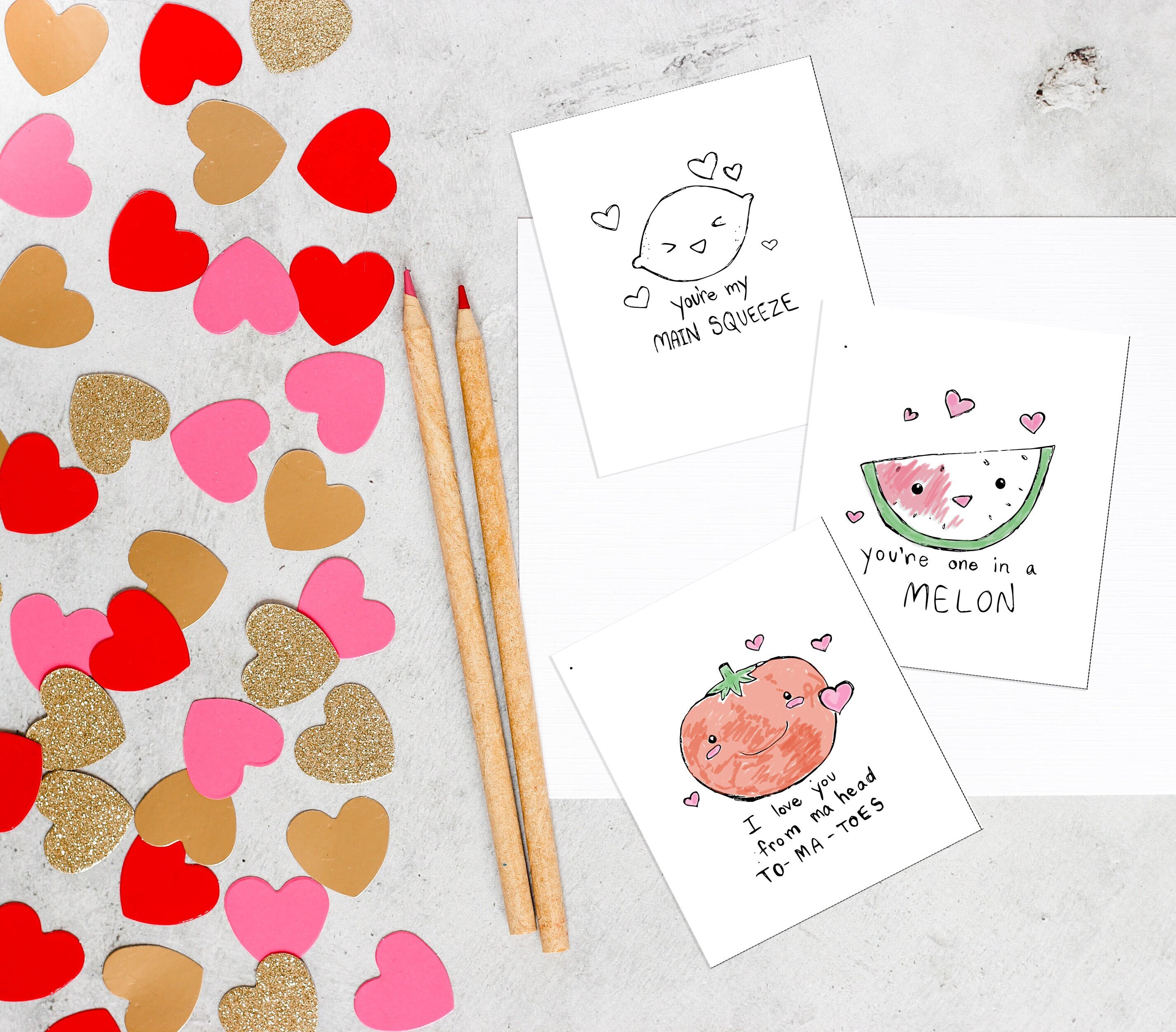 Printable Set of Cards- Color-in Fruit and Vegetable Puns- Valentine's ...