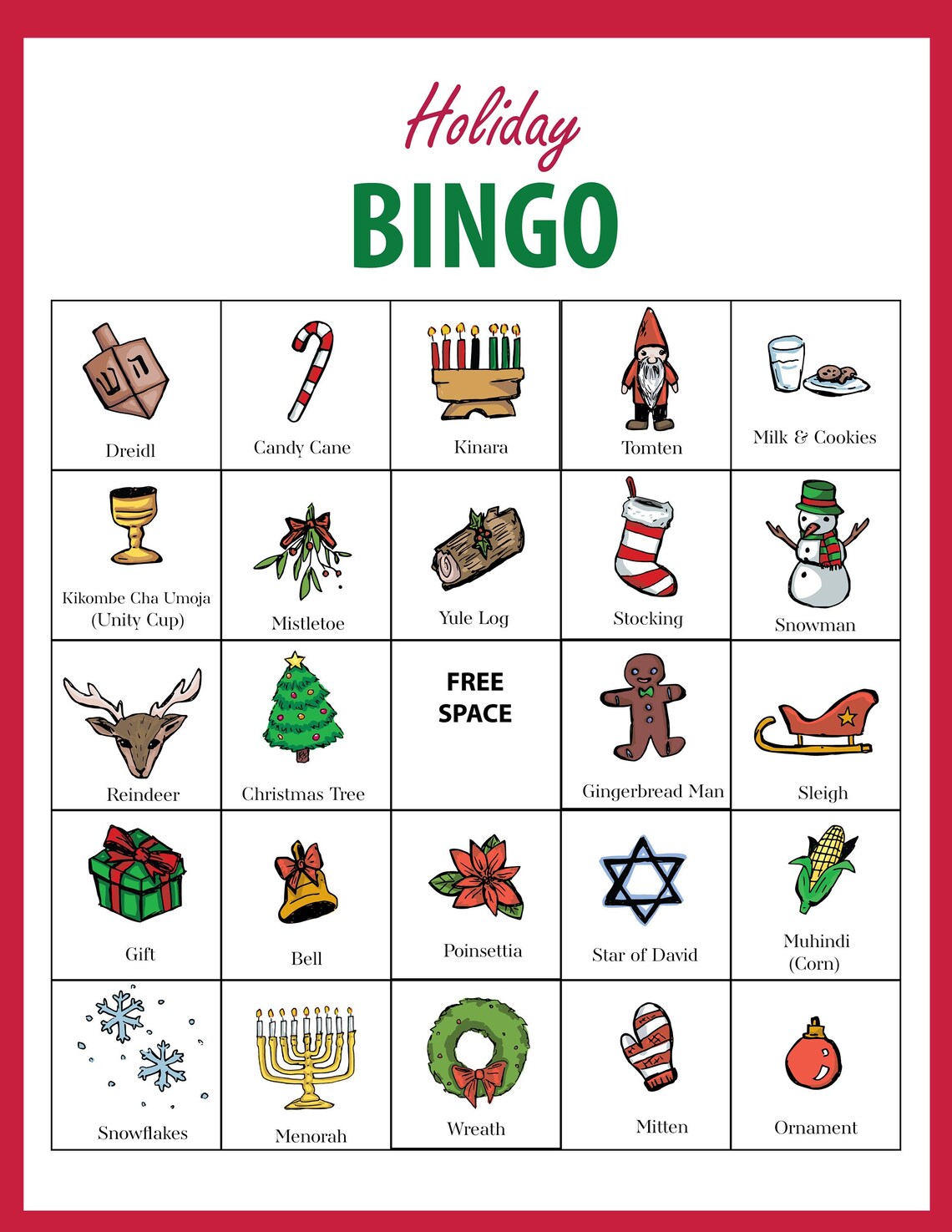 Printable Multicultural Holiday Bingo Instant Download - Etsy