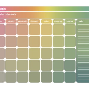 Printable Spectrum Calendar Pastel Rainbow Instant Download - Etsy