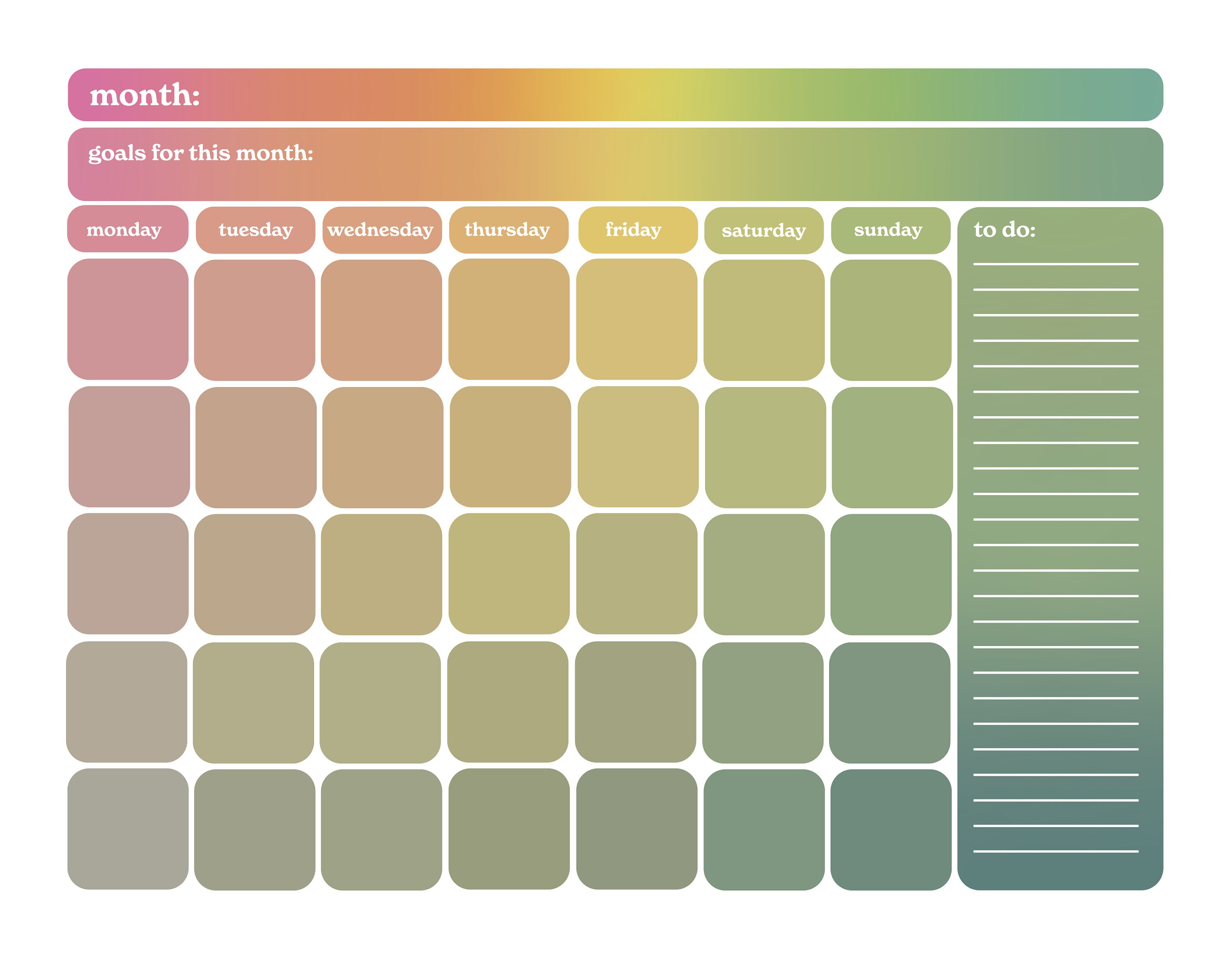 Printable Spectrum Calendar Pastel Rainbow Instant Download - Etsy