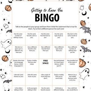 Printable Party Game Icebreaker Bingo Spooky Theme Instant Download - Etsy