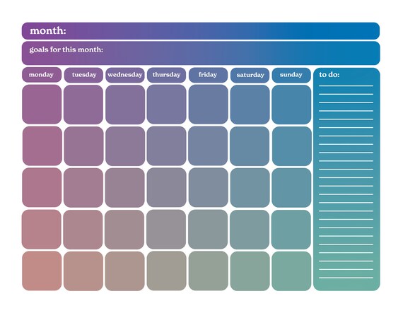 Printable Spectrum Calendar Blue Violet Instant Download | Etsy