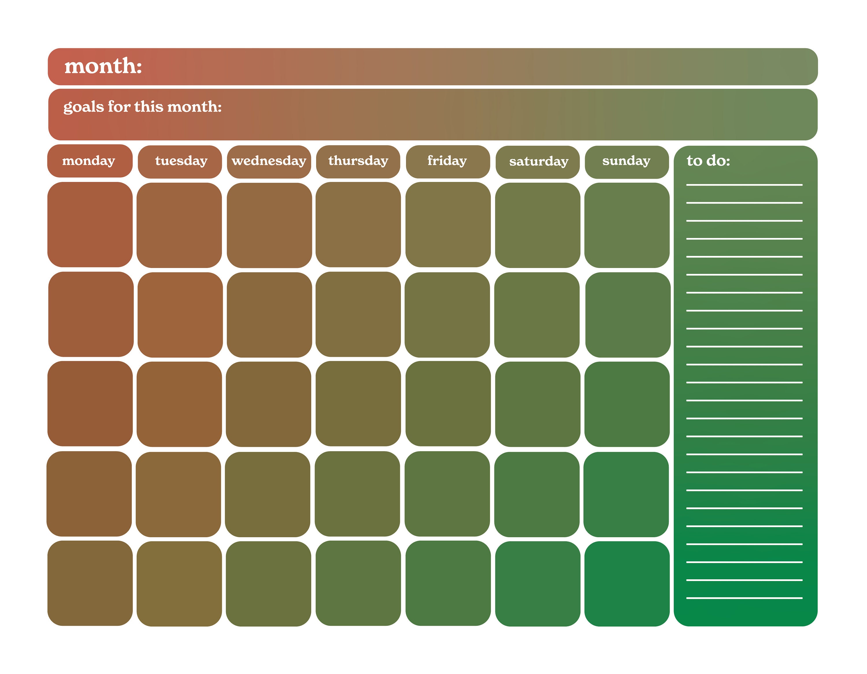 Printable Spectrum Calendar Autumn Hues Instant Download - Etsy