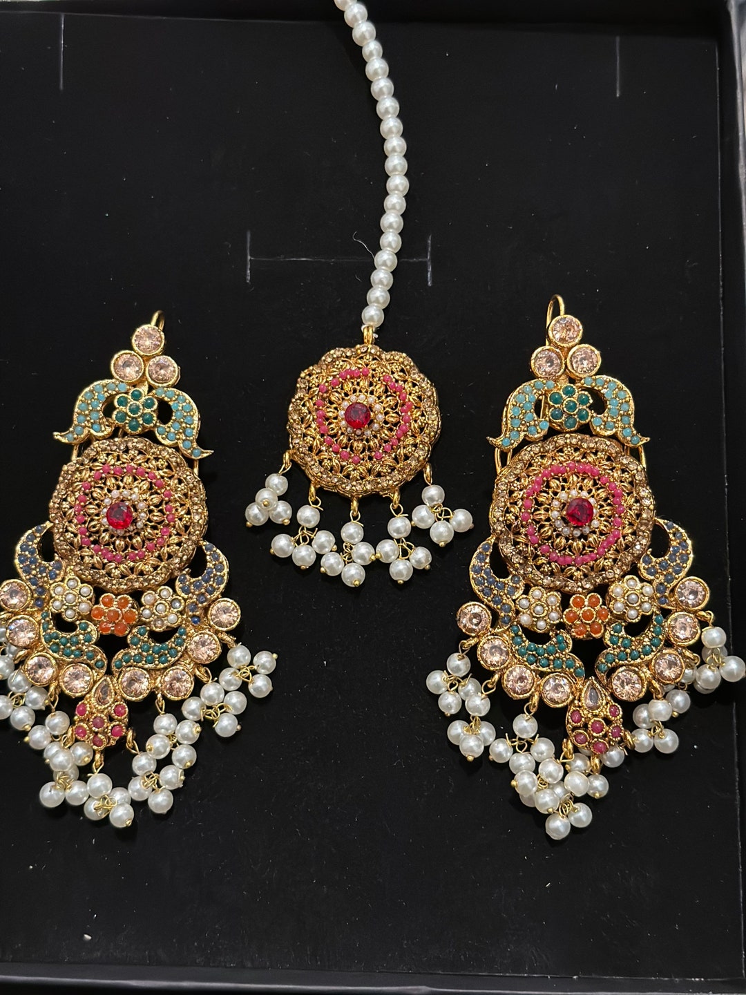 Nauratan Heavy Earring Teeka Set / Indian Pakistani Bridal Shaadi ...