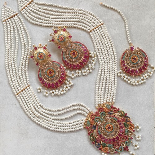 Nauratan Heavy Mala Set / Indian Pakistani Bridal Shaadi - Etsy