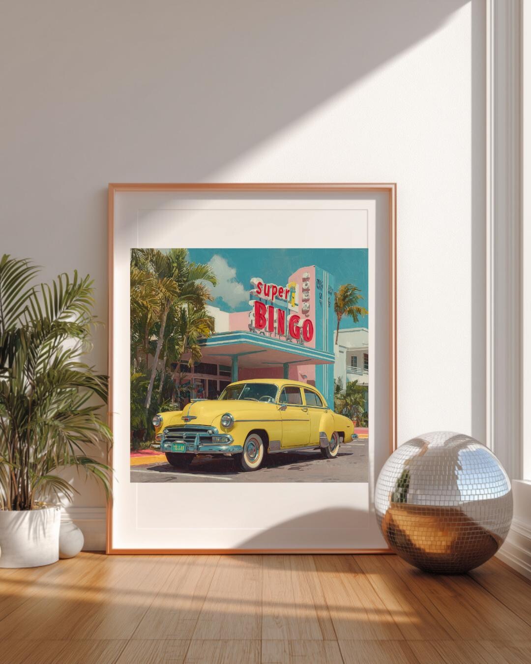 Vintage Car Retro Art Print | 1950s Americana Wall Art | Mid-century ...