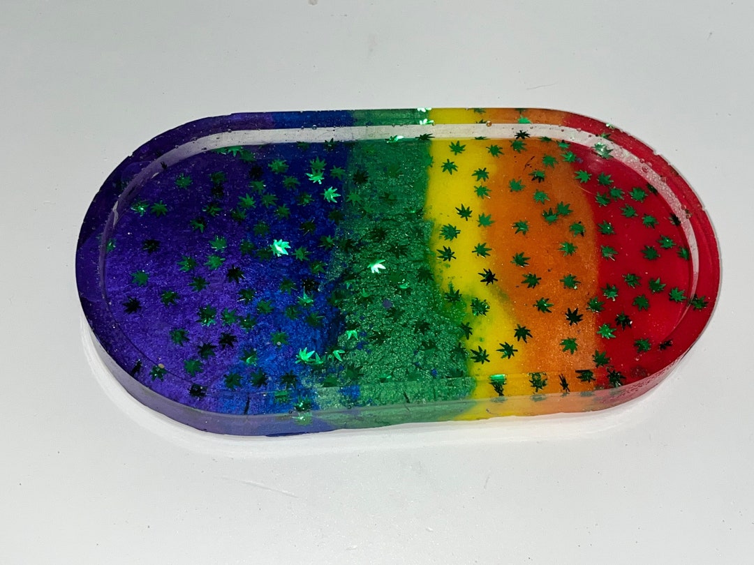 Rainbow Trinket Tray With Cannabis Glitter - Etsy