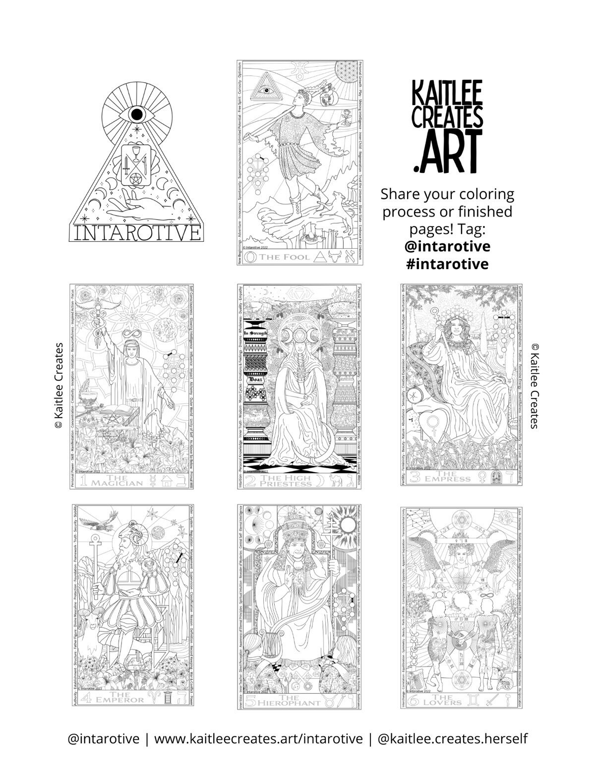 Tarot Coloring Pages Multi-pack the First 7 Cards of the - Etsy