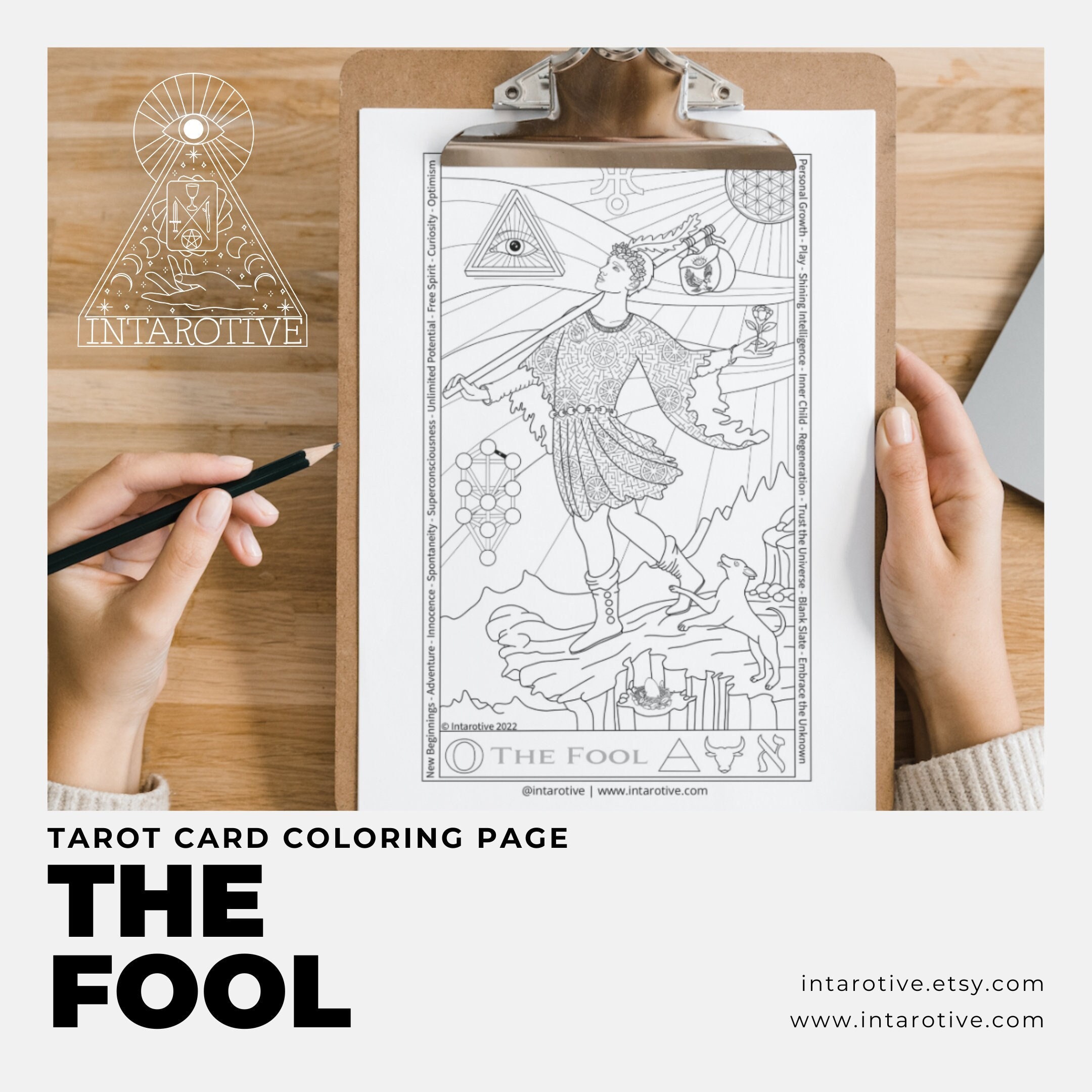 The Fool Tarot Coloring Page: Meditative Tarot Card Art (digital ...
