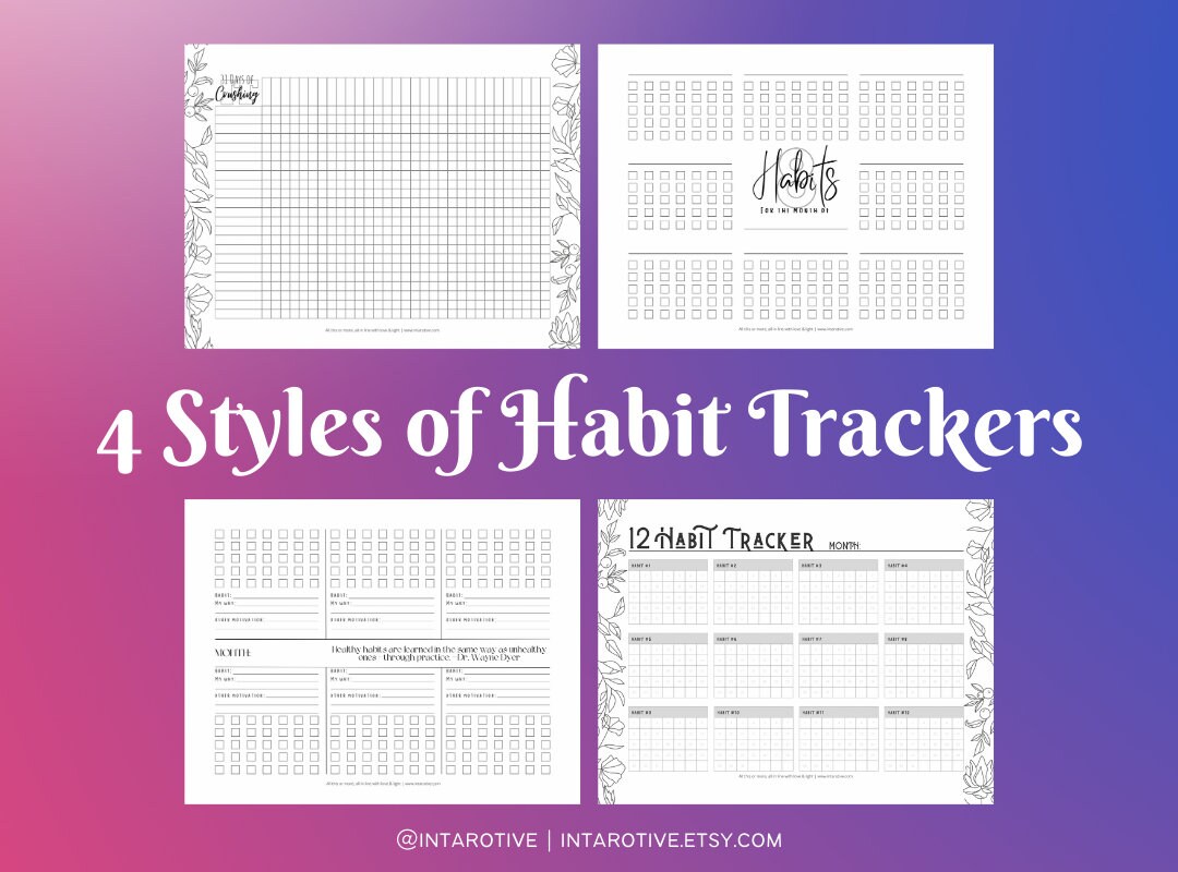 Habit Tracker 4-pack Printable Habit Tracking, Habits, Patterns ...