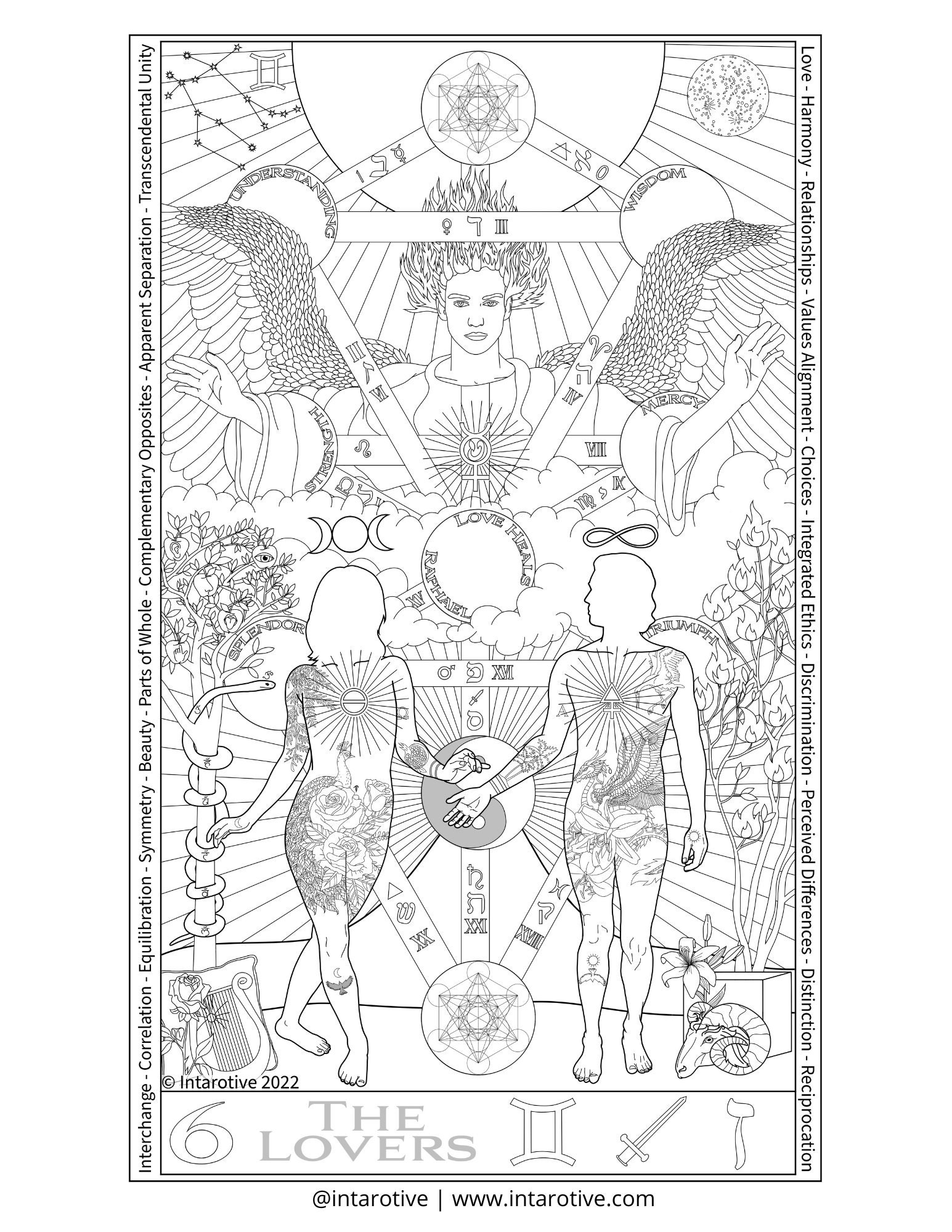The Lovers Tarot Card Coloring Page Gender-inclusive Art - Etsy