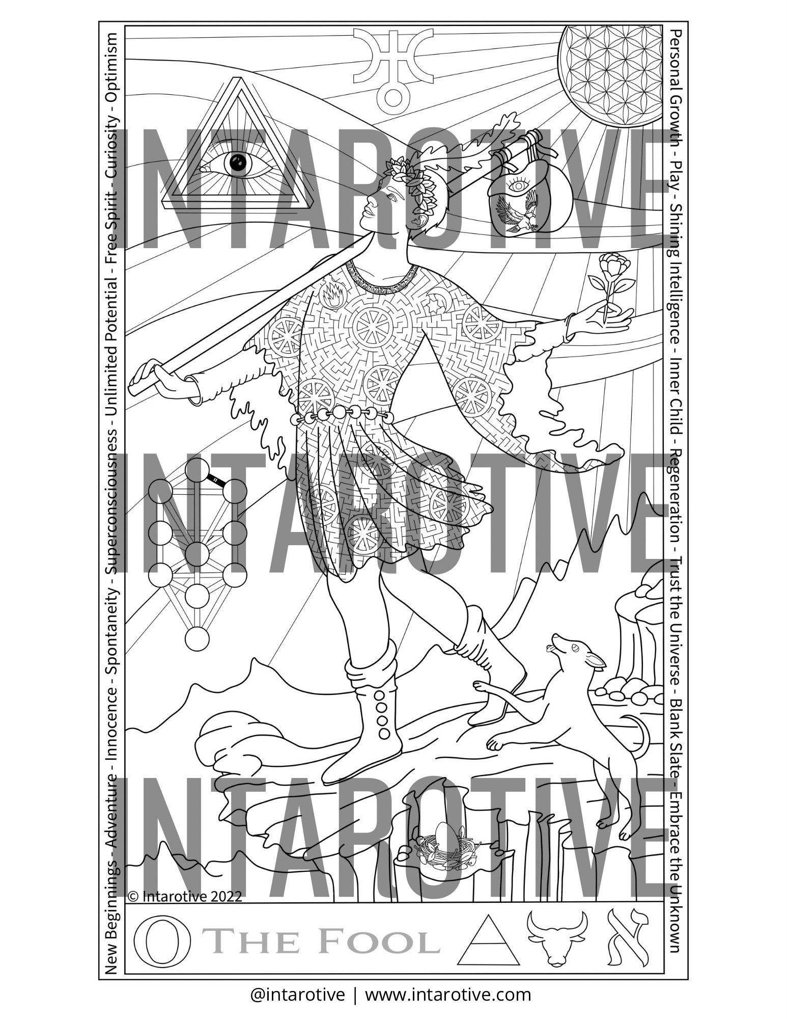 The Fool Tarot Coloring Page: Meditative Tarot Card Art (digital ...