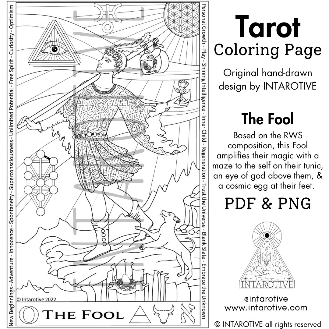 The Fool Tarot Coloring Page: Meditative Tarot Card Art (digital ...