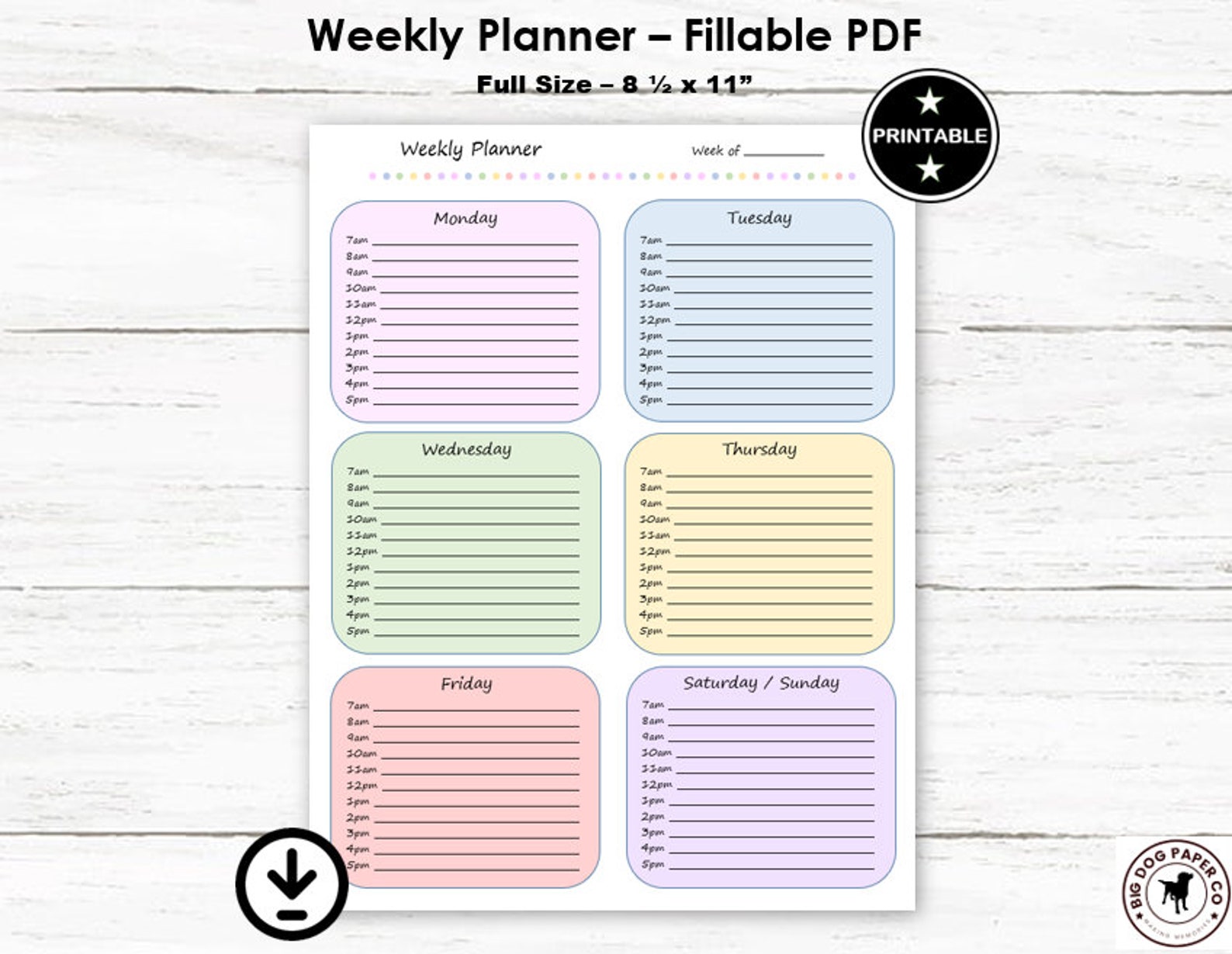 PRINTABLE & FILLABLE Weekly Planner Fillable Hourly Schedule - Etsy