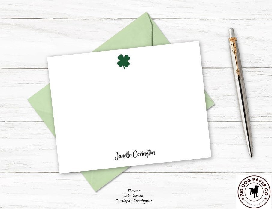 Personalized Note Card Set Shamrock Notecards 4 Leaf - Etsy