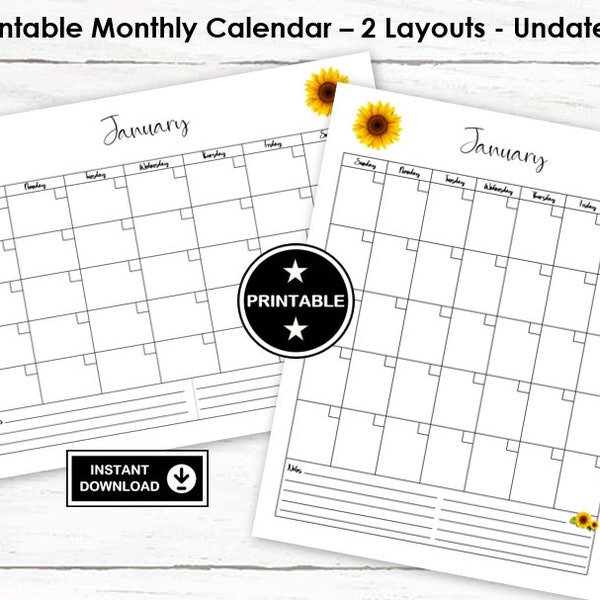 Sunflower Monthly Planner - Etsy