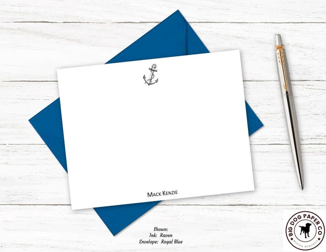 Nautical Anchor Stationery Set | Personalized Flat Note Cards With ...