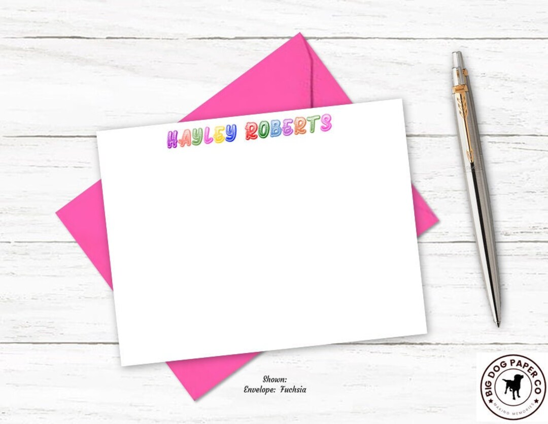 Kids Personalized Note Card and Envelope Stationery Set | Girls ...
