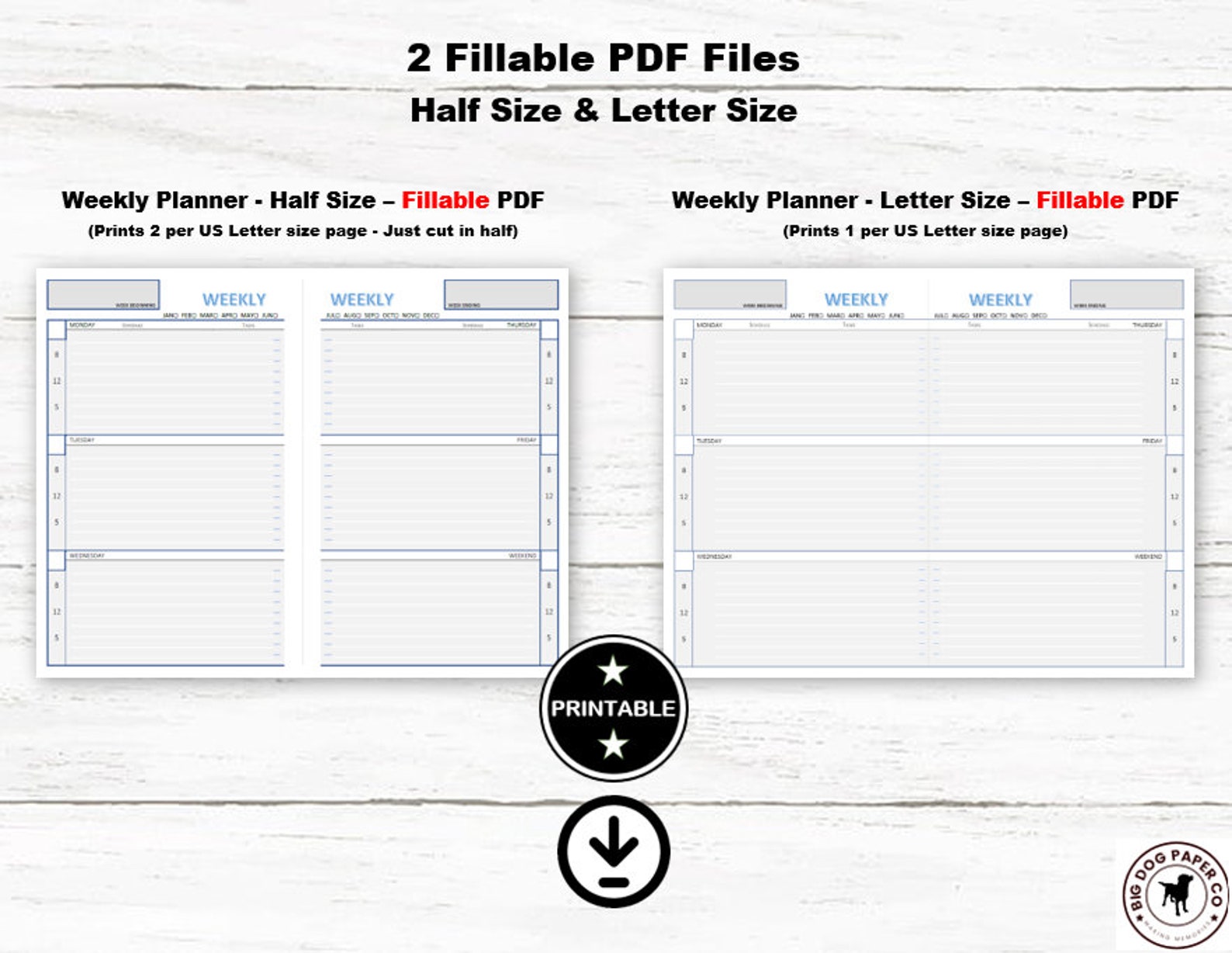 PRINTABLE & FILLABLE Weekly Planner Digital Planner Weekly - Etsy