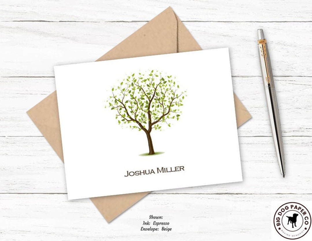 Personalized Tree Folded Notecards With Name | Tree Stationary Note ...