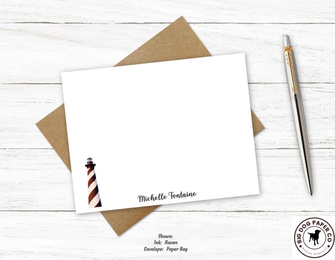 Lighthouse Personalized Note Cards | Lighthouse Stationery | Flat Note ...