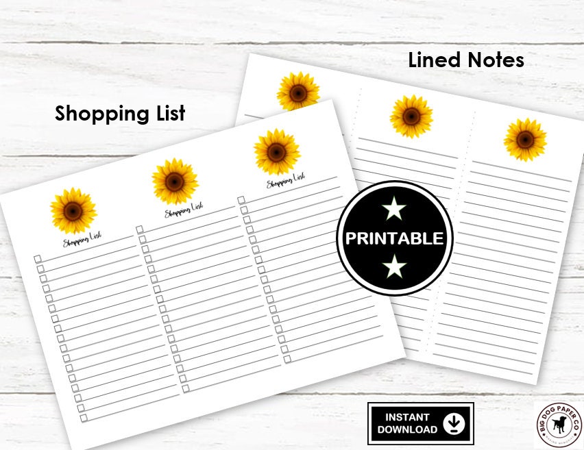 Sunflower Printable Planner Bundle Undated, BONUS Flat Note Cards ...