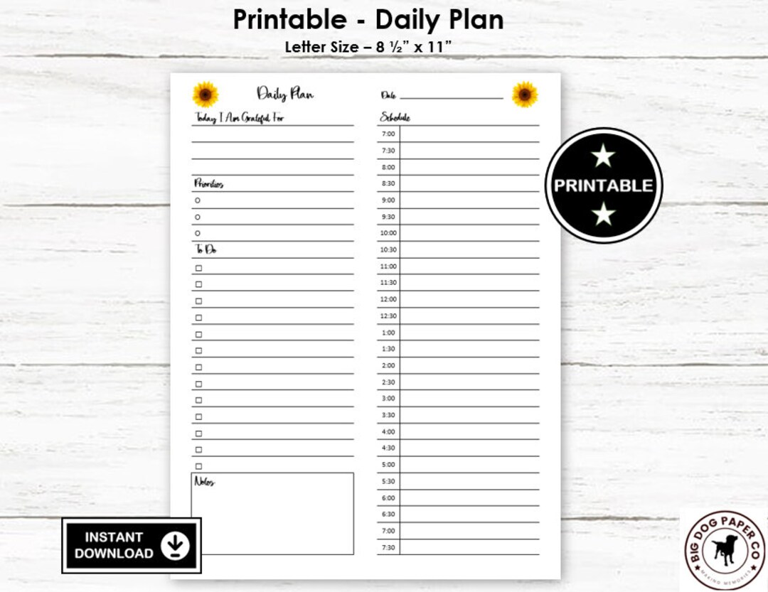 Sunflower Printable Daily Planner Undated, Printable Daily Schedule ...