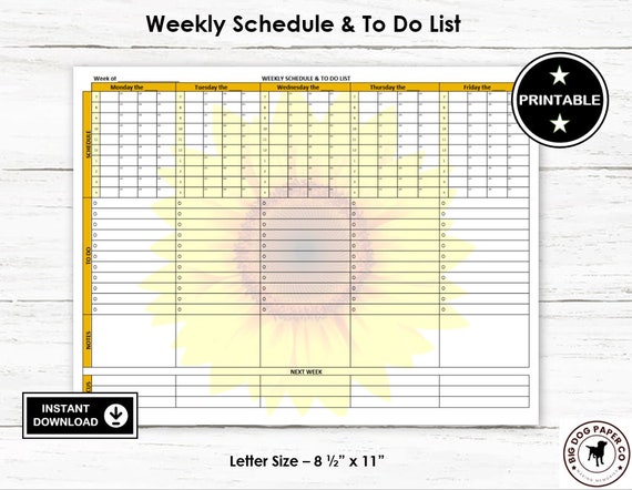 Sunflower Printable Weekly Schedule Planner Undated Printable - Etsy
